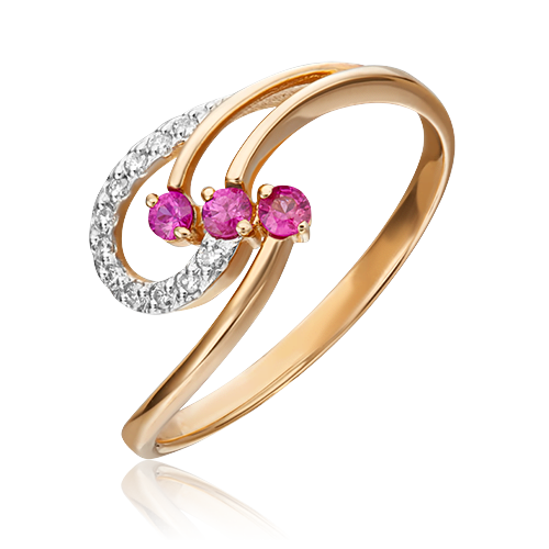 Кольцо, красное золото, 585 проба, бриллиант, рубин