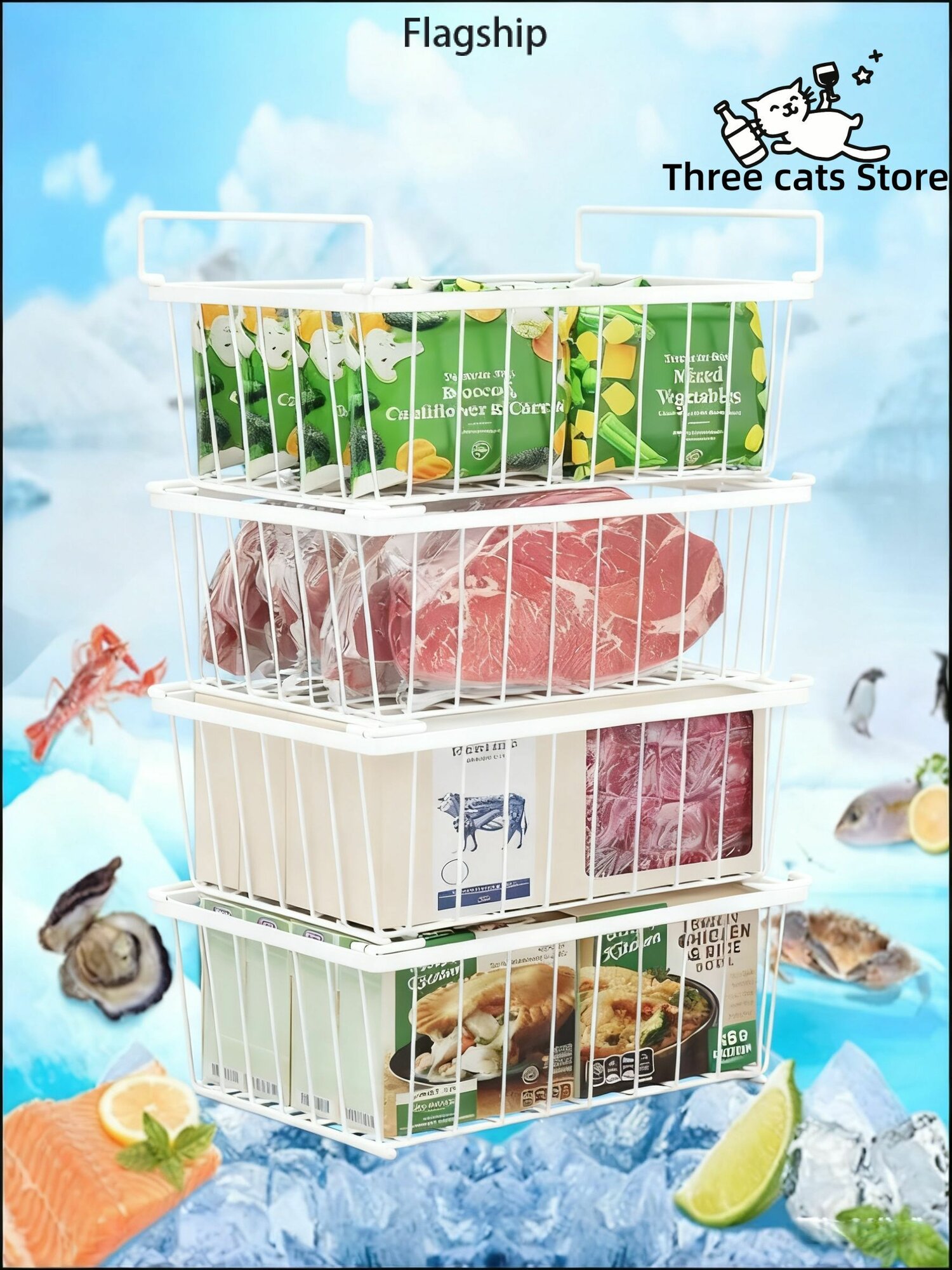 Эксклюзивный набор 4 корзин для морозильного ларя 37X15.5X18 см, Белый