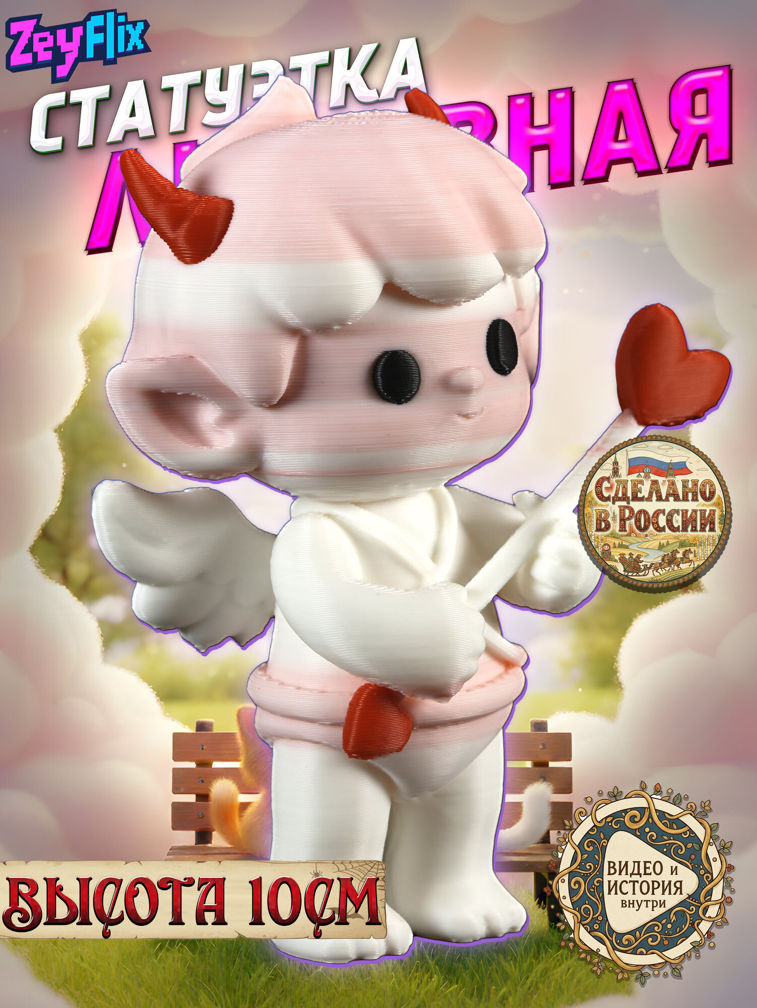 Статуэтка свадебная, на день всех влюбленных - Зефирный Купидон, белый, красный