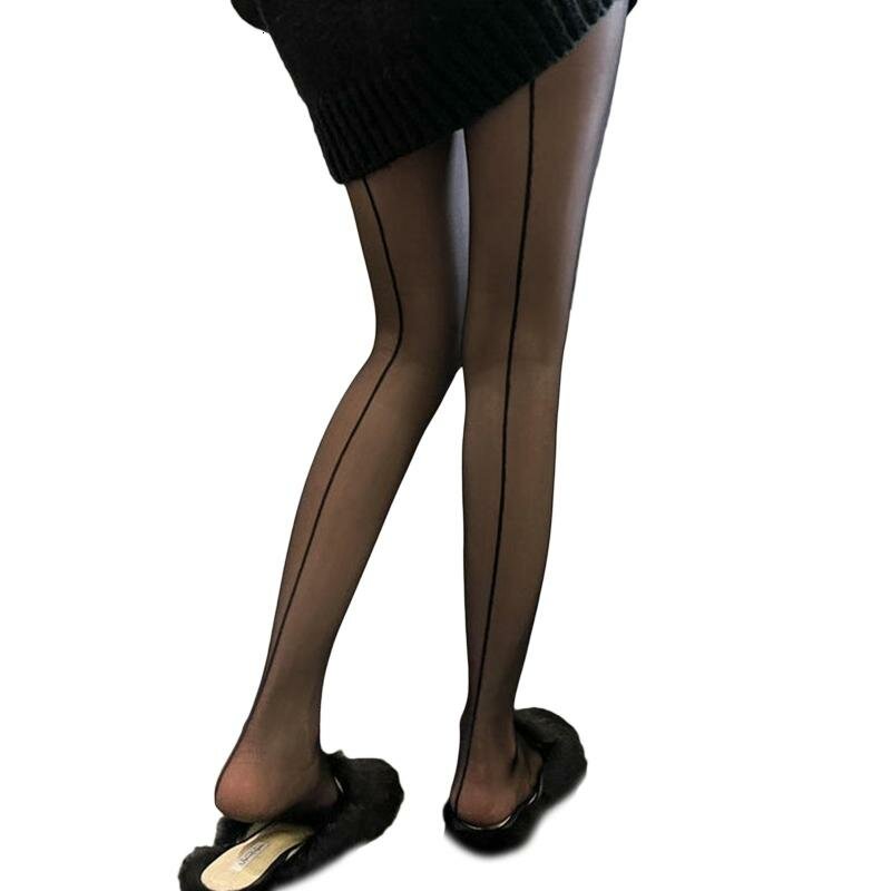 Женские прозрачные колготки с вертикальной полоской, Черный