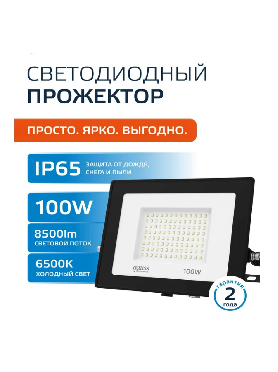 Прожектор Gauss Elementary 100W 6500К 6600Лм светодиодный IP65 черный