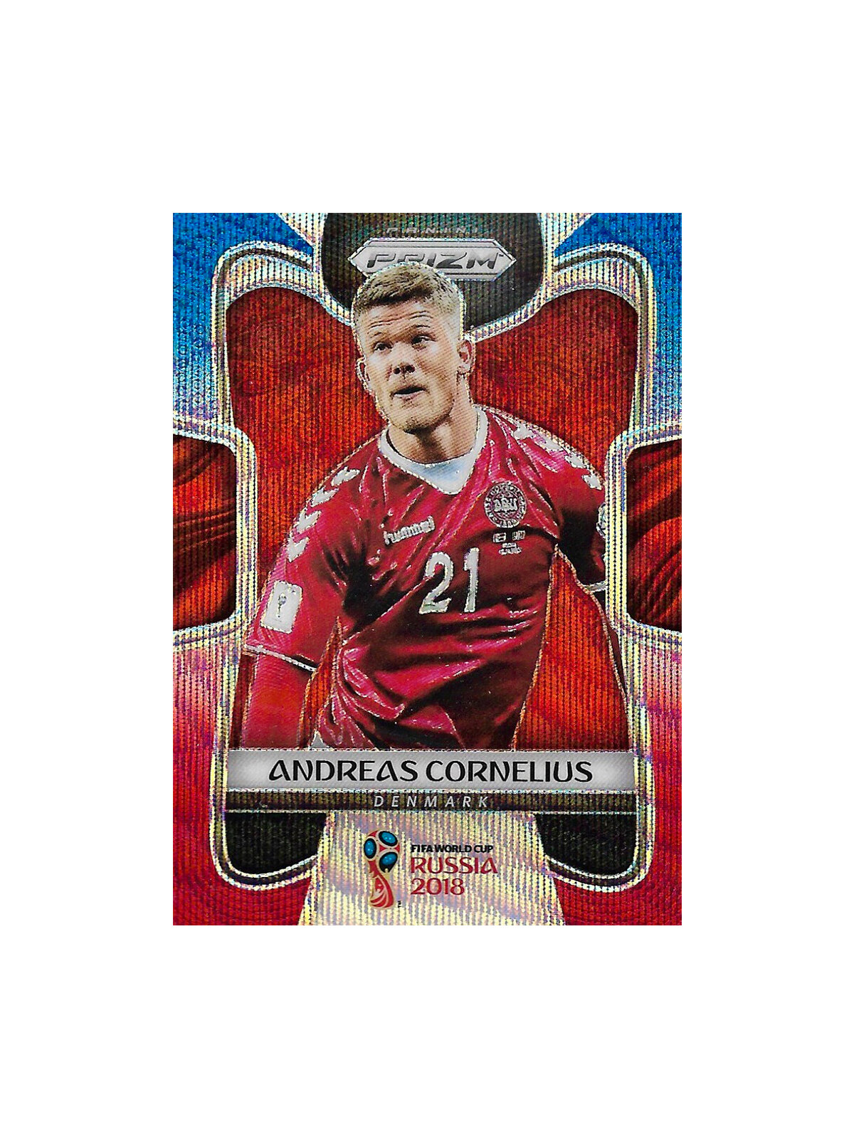 Коллекционная карточка Panini Prizm FIFA World Cup Russia 2018: #264 Andreas Cornelius - Blue Red Wave