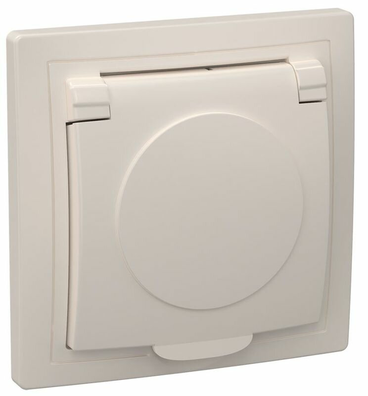 Розетка IEK "Кварта", 1 место, РСб10-3-ККм, 16А, IP20, с заземлением и крышкой, цвет Кремовый