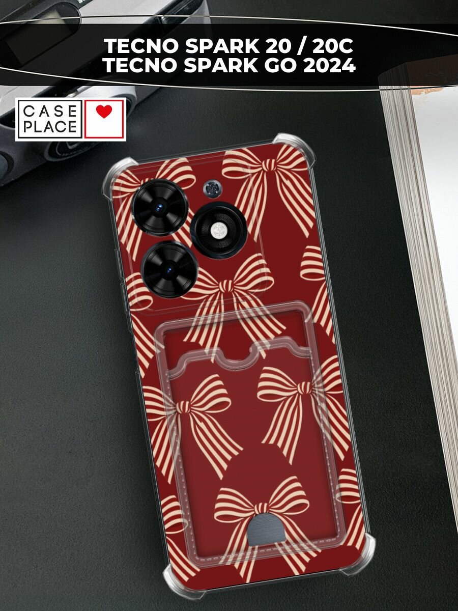 Чехол на Tecno Spark Go 2024/Spark 20C (Текно Спарк Го 2024/Спарк 20C) с картой и принтом Полосатые бантики