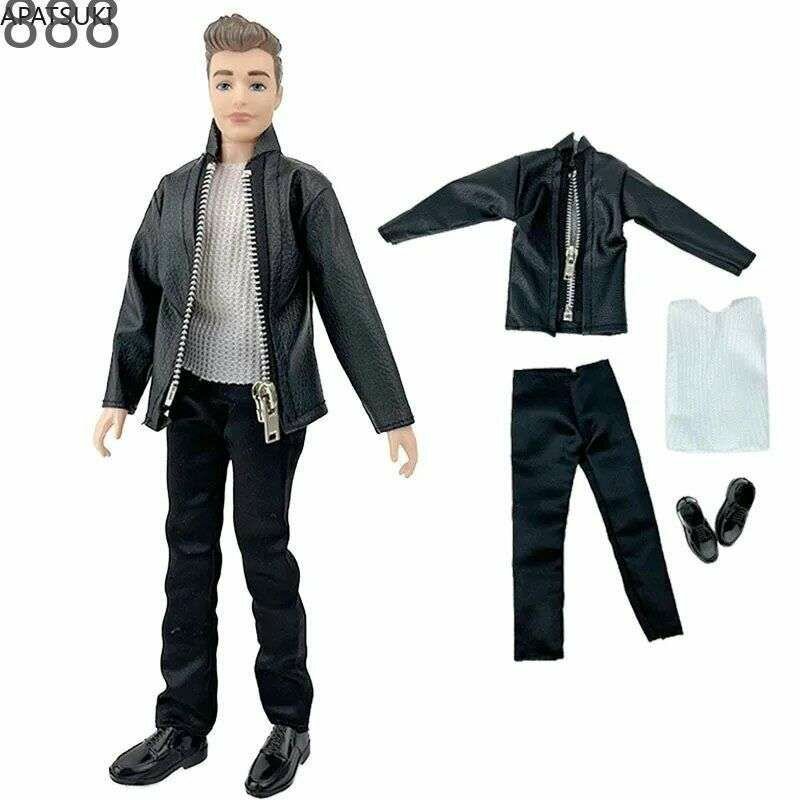 Комплект одежды из черной кожи в мотоциклетном стиле для куклы мальчика Кена