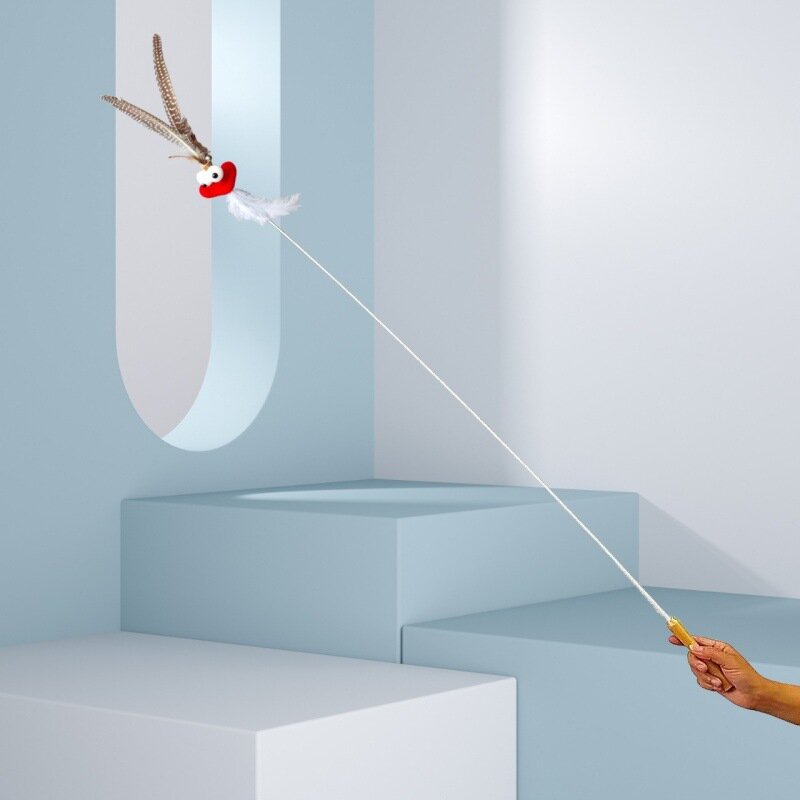 Игрушка для кошек, удлиненная палка с перьями фазана/перья страуса, дразнилка с колокольчиком, игрушка для кошек, оптовая продажа от производителя