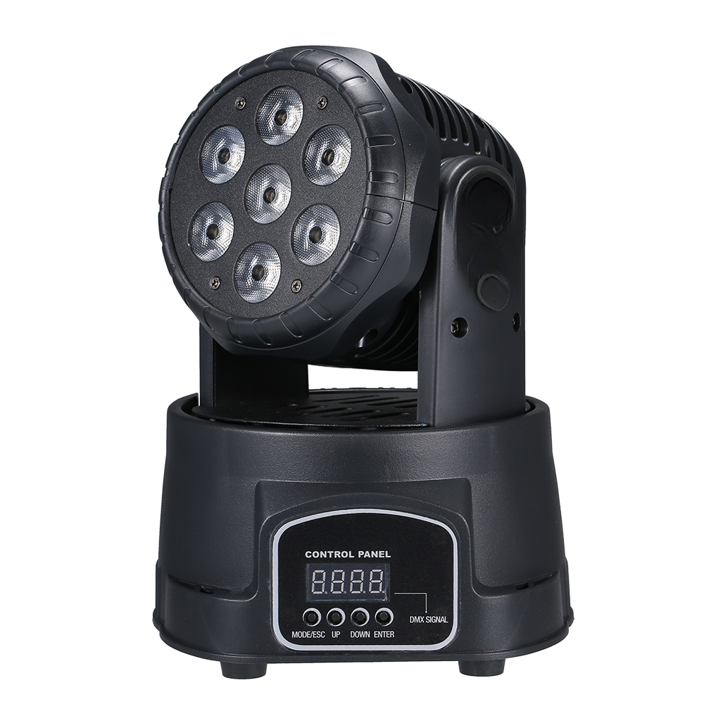 7LEDs DMX512 Moving Heads Stage Light 7x10W 4 in 1 RGBW 9/14 Channel Sound Activated Control Strobe Effect для DJ Club Disco Party черный цвет 70W IP20 100-240V 50-60Hz 540° Pan 180° Tilt 100000h Lifetime 1.1m Cable