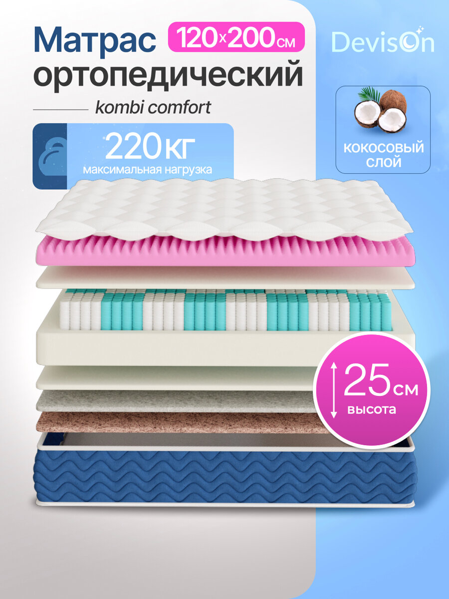 Матрас 120х200 пружинный ортопедический Devison Kombi Comfort