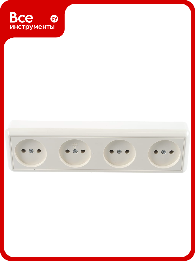 Розетка Кунцево-Электро оптима открытой установки, четырехместная 16А РА16-402 с/к 8050