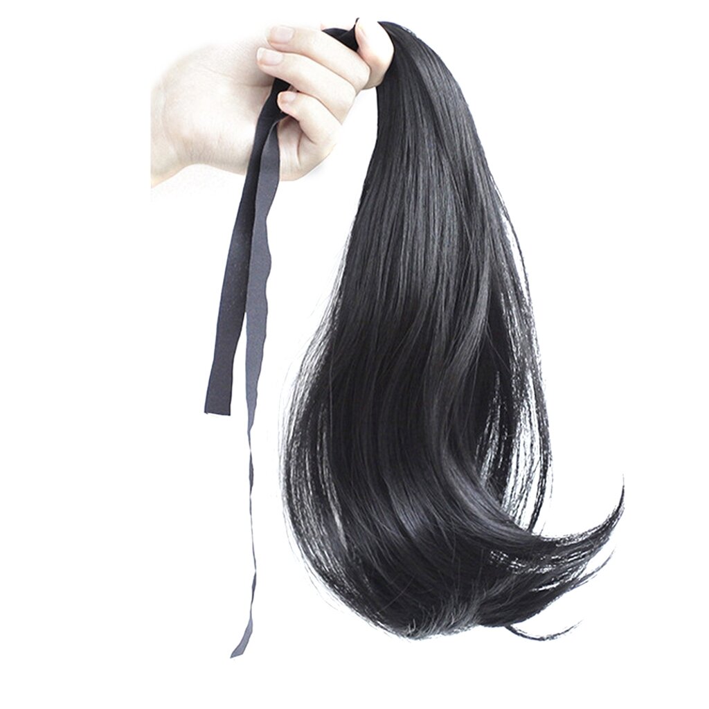 Парик женский страпон с микро-вьющимся конским хвостом средней длины в стиле "конский хвост"-натуральный черный