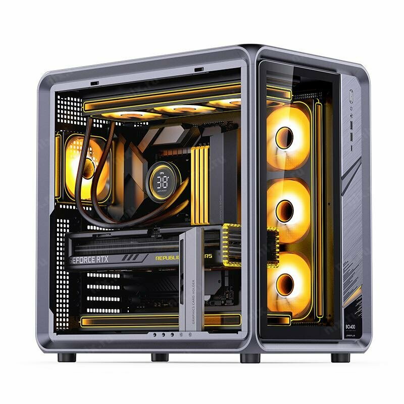 JONSBO Jonsplus BO400 без БП, боковая панель из закаленного стекла (панорама), mini-ITX, micro-ATX, ATX, серый