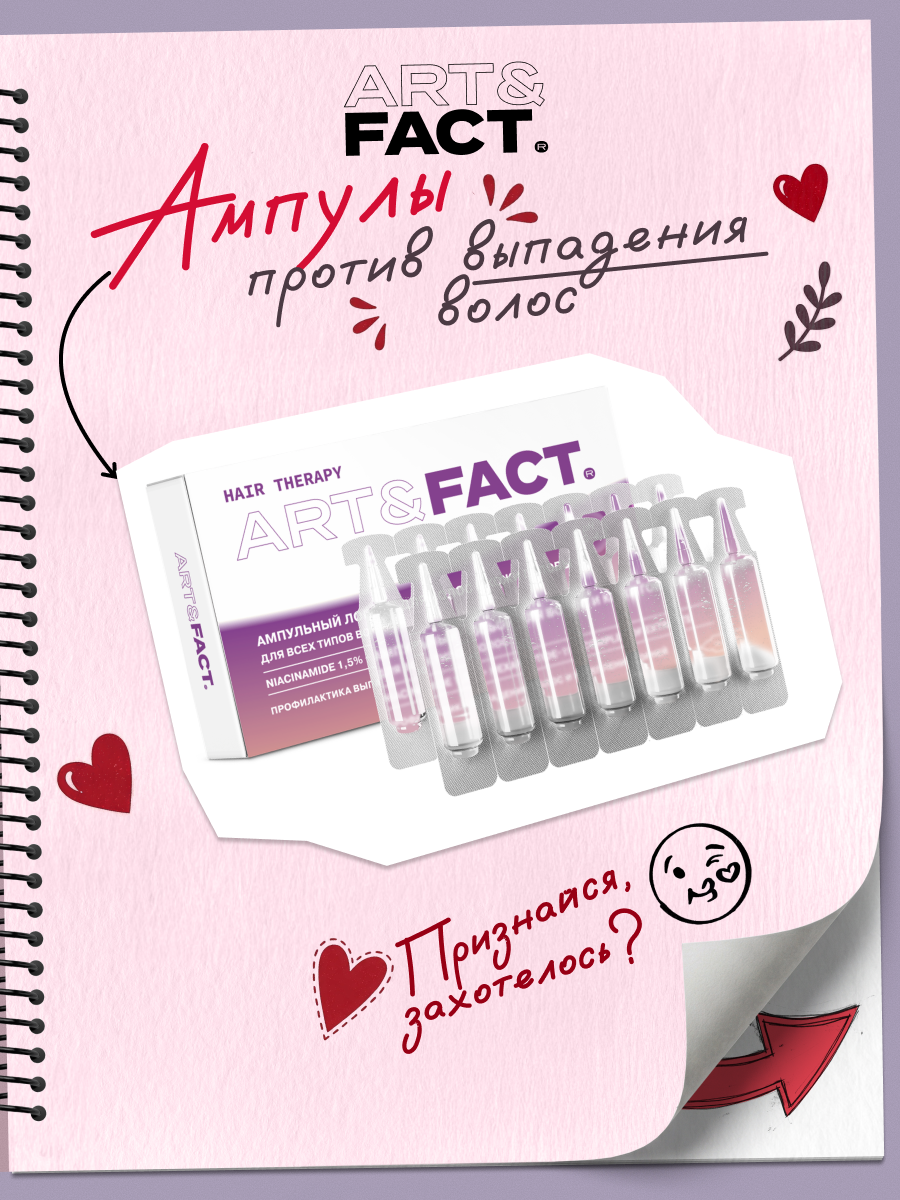 ART&FACT. /Ампулы против выпадения волос с ниацинамидом 1,5%, гексапептидом и комплексом экстрактов, 70 мл