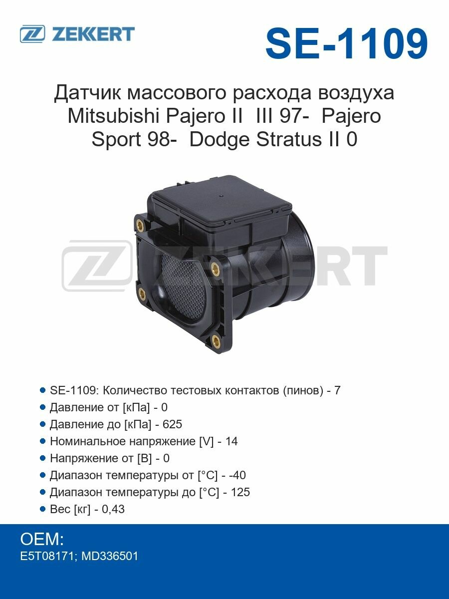 Zekkert Датчик массового расхода воздуха Mitsubishi Pajero II III 97- Pajero Sport 98- Dodge Stratus II 0