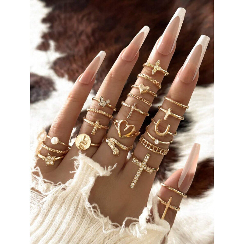 Кросс-бордерная внешняя торговля дропшиппинг женских колец, модные кольца, панк-стиль, крест, бабочка, сердце