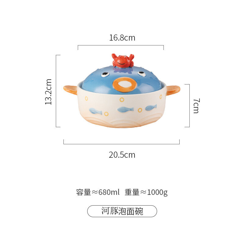 2026 Креативная керамическая миска для лапши с двойными ушками и крышкой, керамическая посуда, миска для супа в общежитии, миска для лапши, высококачественная мультяшная домашняя миска