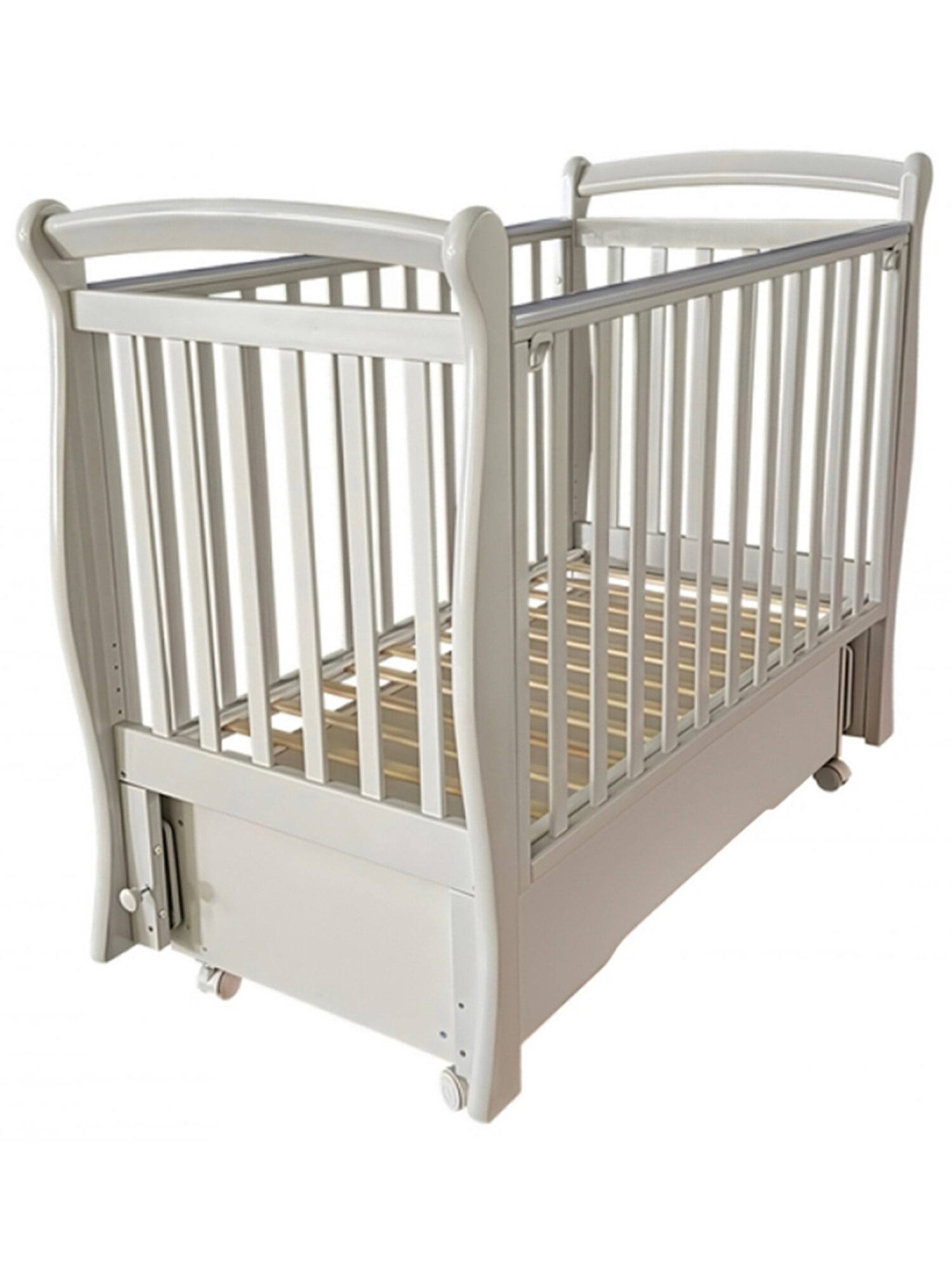 Кроватка детская для новорожденных Антел Julia-1, универсальный маятник, ящик, колеса, массив березы, лунная ночь