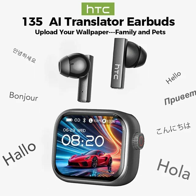 [Экран Ultra-HD] Беспроводные спортивные наушники HTC NE40 Bluetooth V6 TWS с ИИ-переводчиком и микрофоном с шумоподавлением