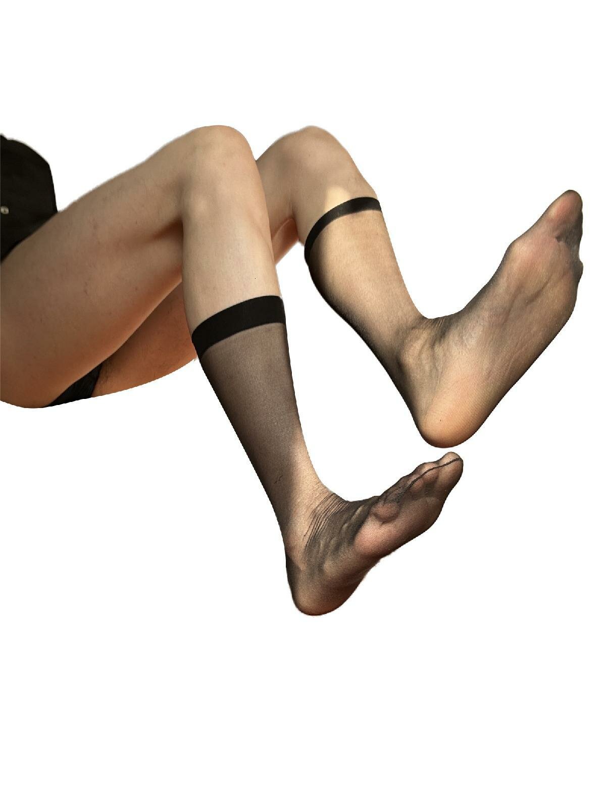 Мужские тонкие чулки-носки до колена, Черный