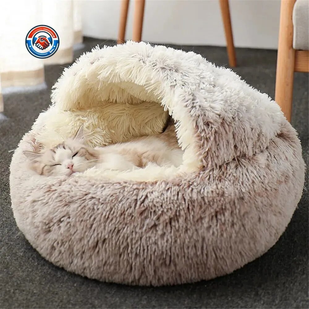 Круглая лежанка-гнездо для кошек и собак мелких пород, пушистый матрас с высокими бортиками, тёплая кровать-кокон, уютное место для сна и отдыха, машинная стирка, 3 размера
