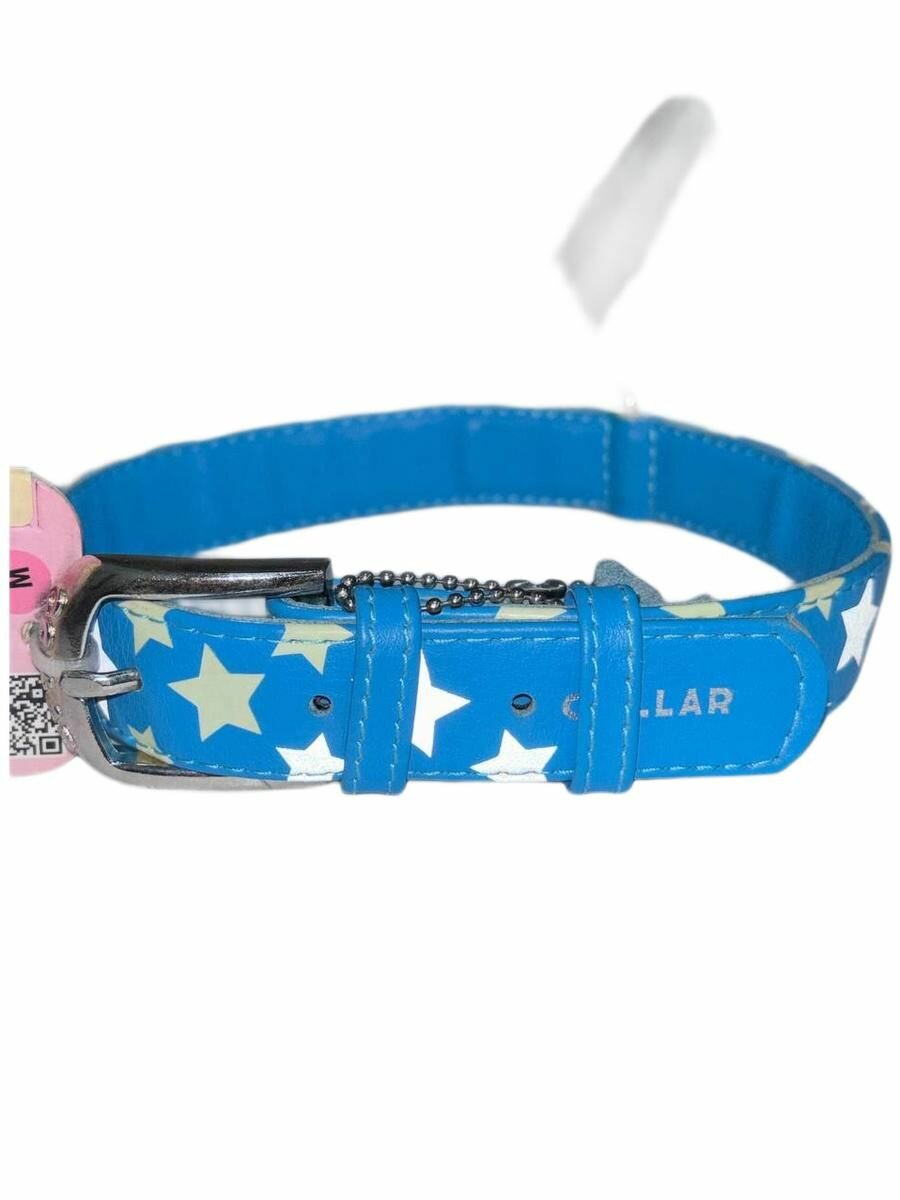 Ошейник для собак WAUDOG Glamour с узором "Звездочка" 25*380-490 мм, цвет голубой