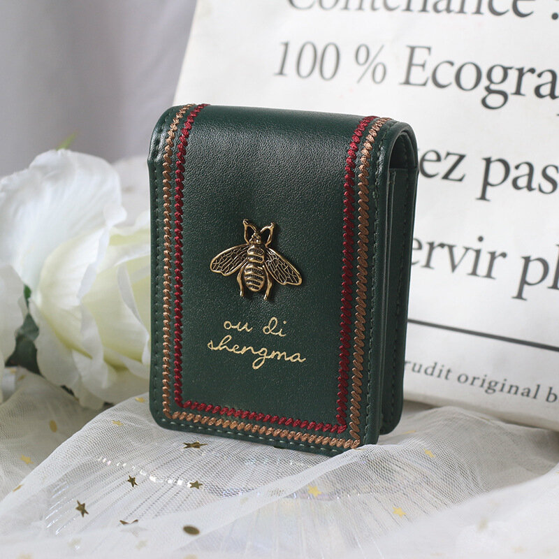 Мини-сумочка для помады с зеркалом, портативная косметичка из натуральной кожи первого слоя, футляр для помады, небольшой ящик для хранения в стиле Шанель, мягкий, в японском и корейском стиле.