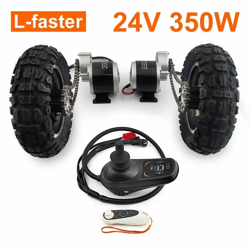 10-дюймовое колесо L-faster, двухпроводной электродвигатель 24 В 350 Вт для тачки, комплект для переоборудования двигателя в бортовую тележку с дистанционным джойстиком