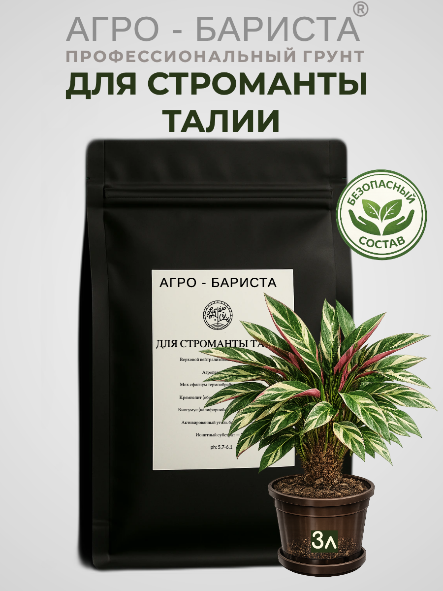 Грунт для Строманты талии 3 л премиум субстрат от Агро Бариста