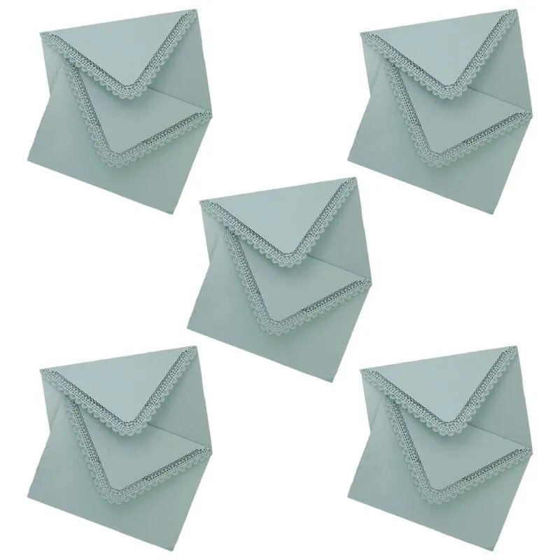 Уп. 10 шт.) Треугольные конверты с резным краем - нежно-голубые кружевные