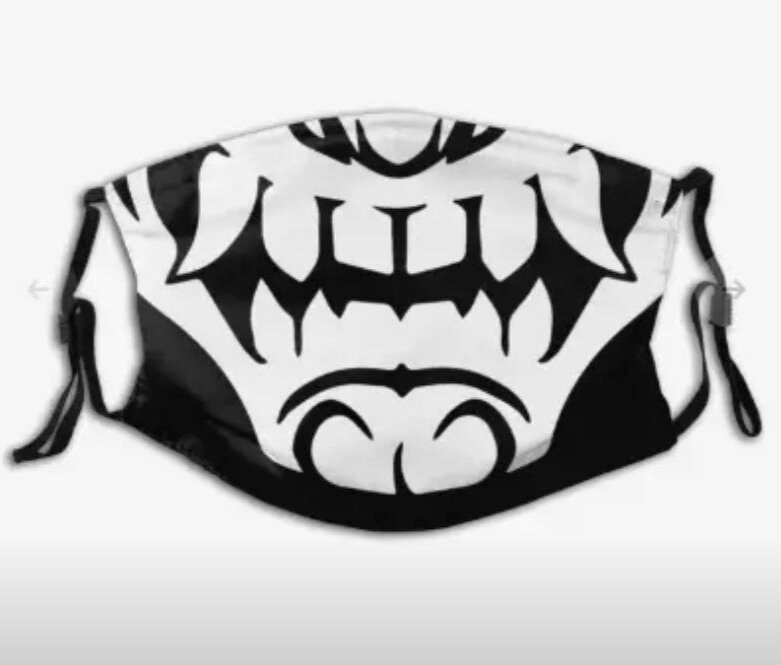 Маска для лица многоразовая с 3D принтом белый самурай с клыками