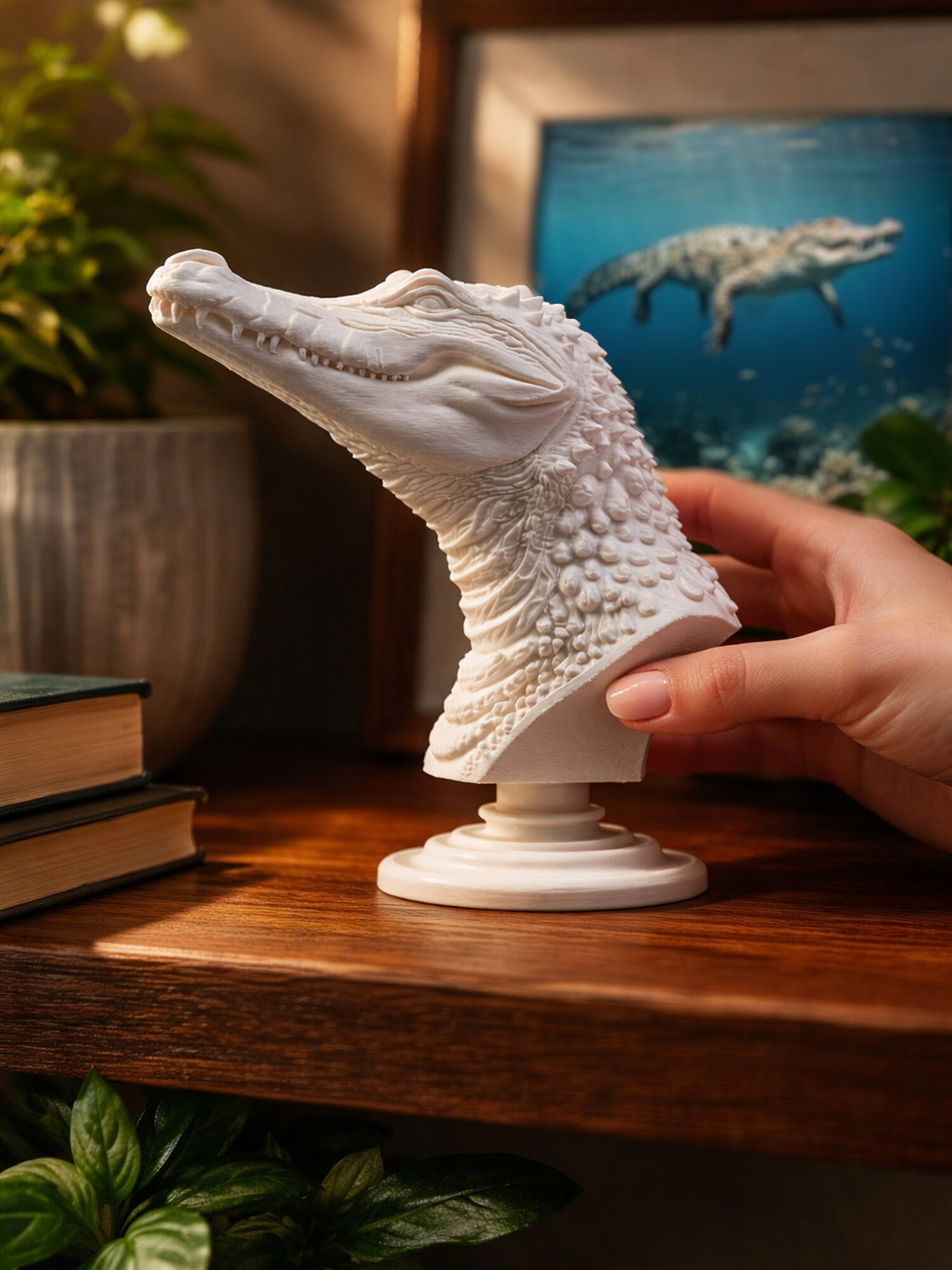 Статуэтка бюст крокодила. Декоративная фигурка для интерьера. 12см