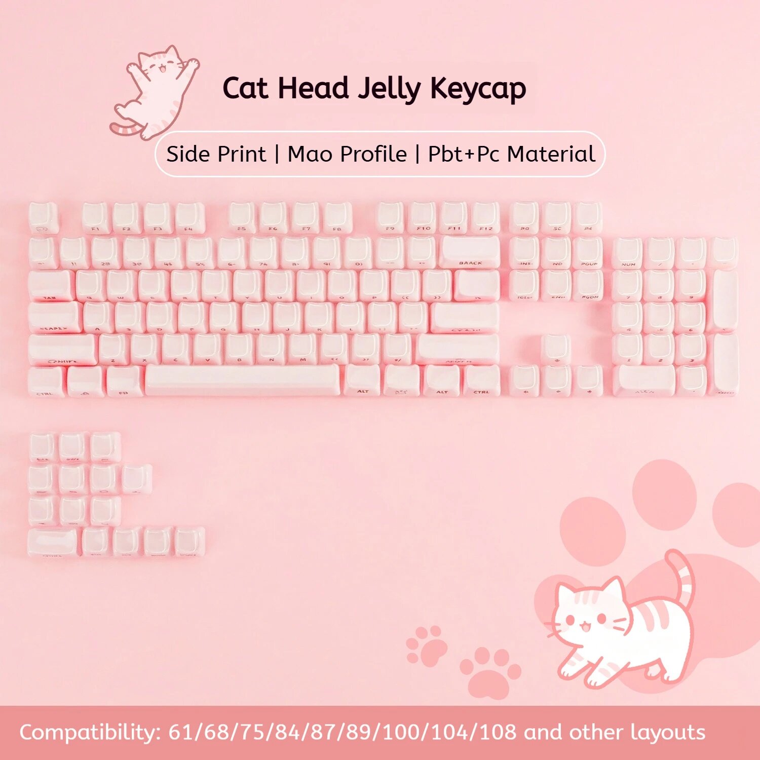 Кейкапы для клавиатуры Cat Head Jelly Pink