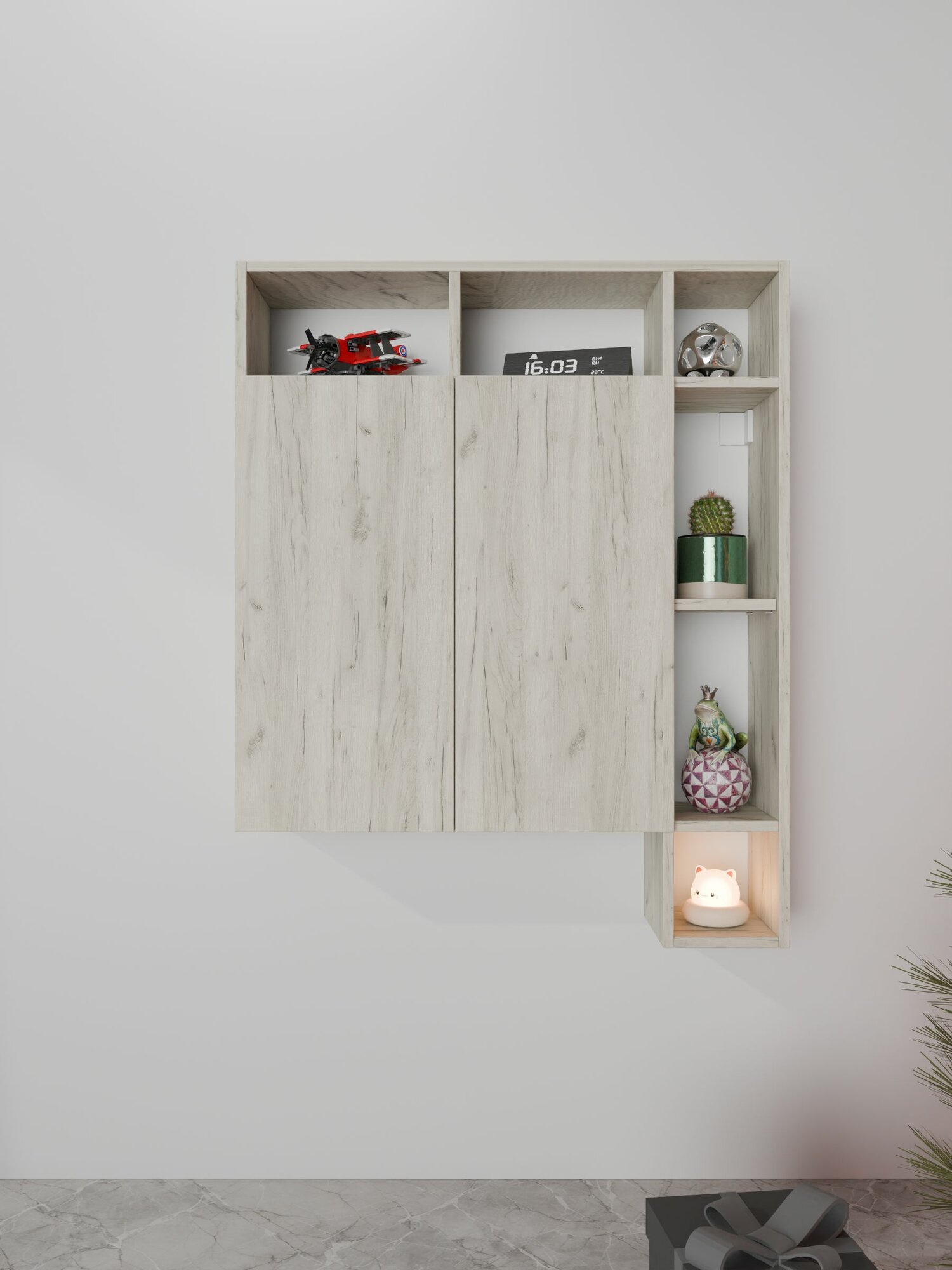 Изумлит Полка навесная закрытая модуль Эра 98.3х79.3х21.6 см, дуб крафт белый