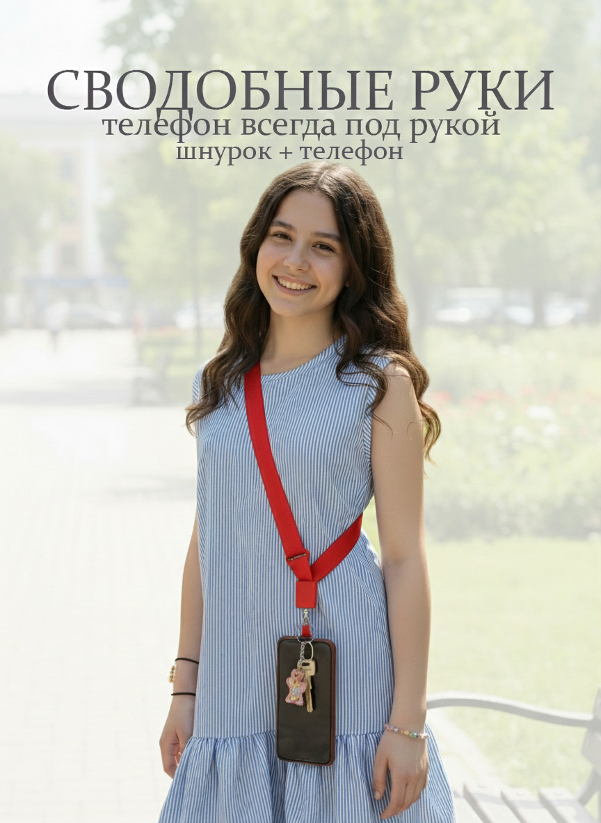 Шнурок для телефона через плечо, длина 120 см, ширина 2,5 см