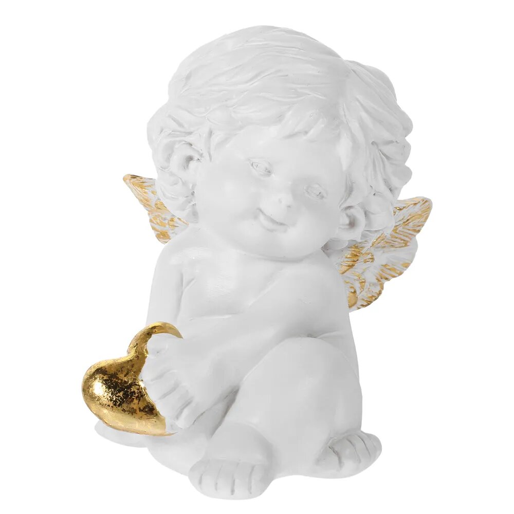 Белая фигурка ангела из смолы для украшения интерьера на стол