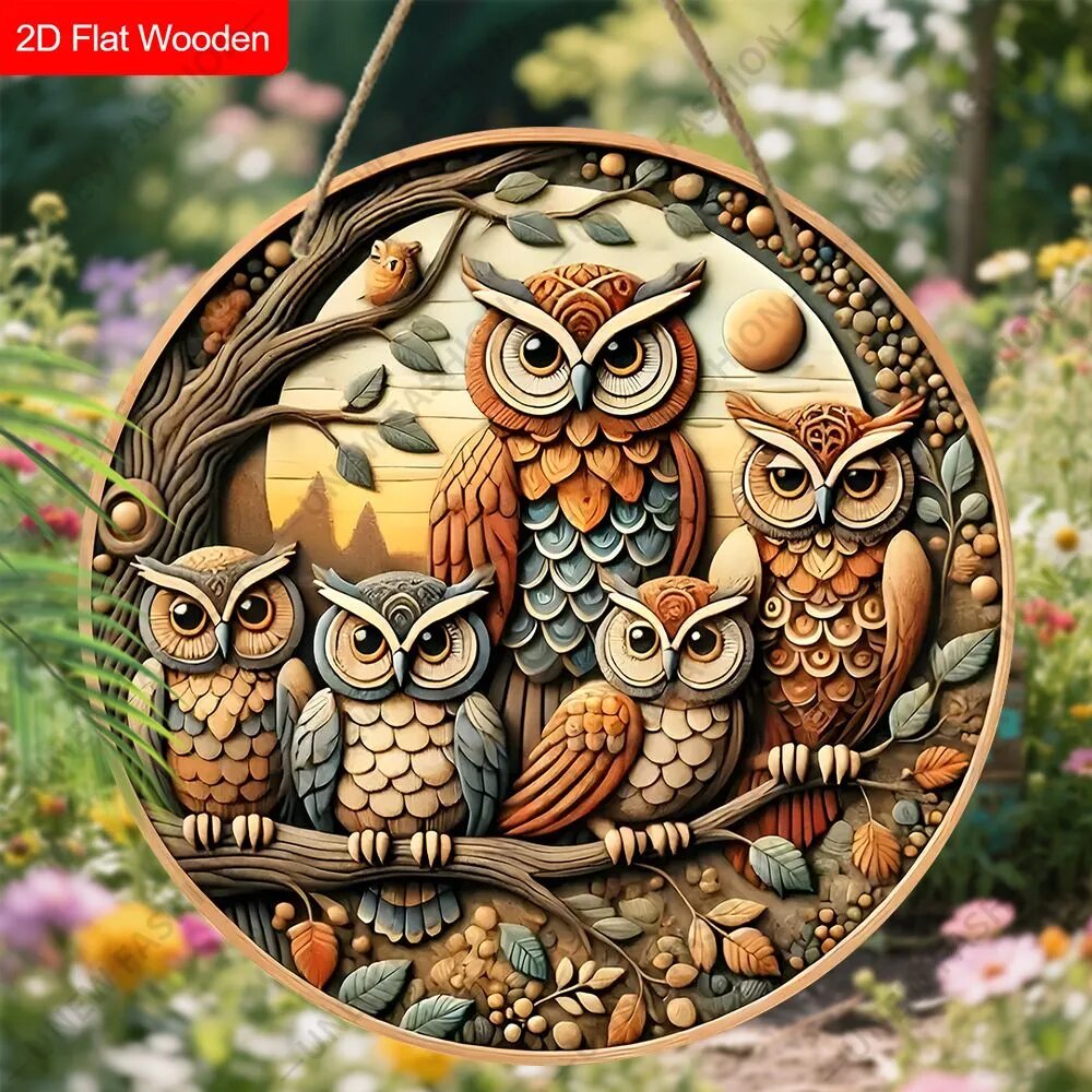 Деревянные декоративные таблички, подвесные украшения на стены и двери, украшения из серии "животные", Узор представляет собой сову, стоящую на ветке, поле 2d-изделия