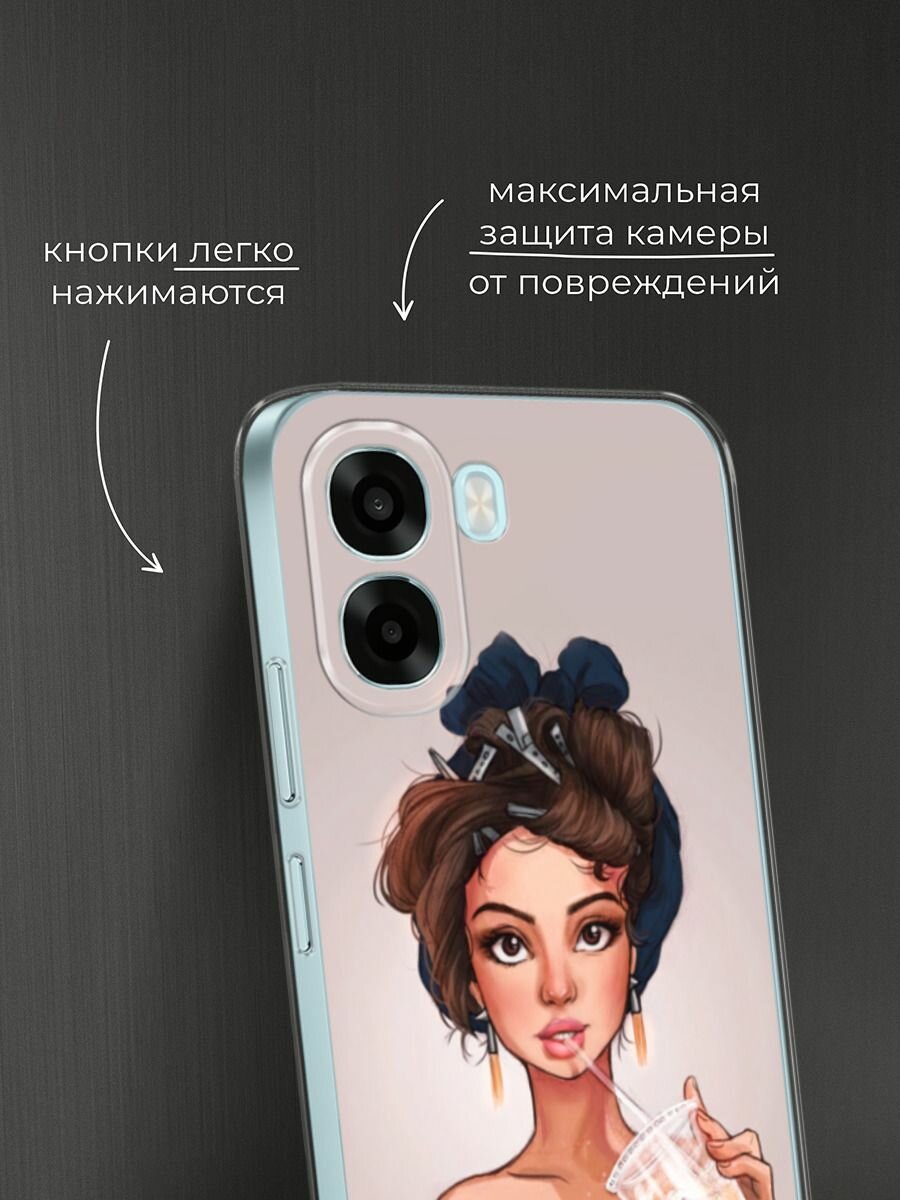 Силиконовый чехол на Oppo A6x / Оппо A6x с принтом Девушка с фраппе — фото 1