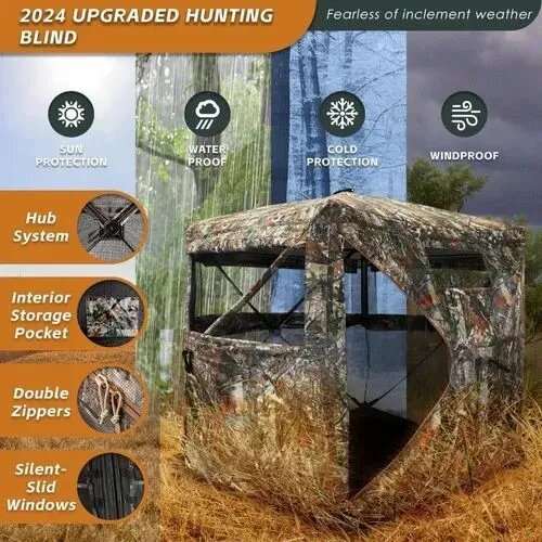 Засидка для охоты 2024 UPGRADED HUNTING BLIND Fearless of inclement weather Водонепроницаемый Анти-холодный Ветрозащитный