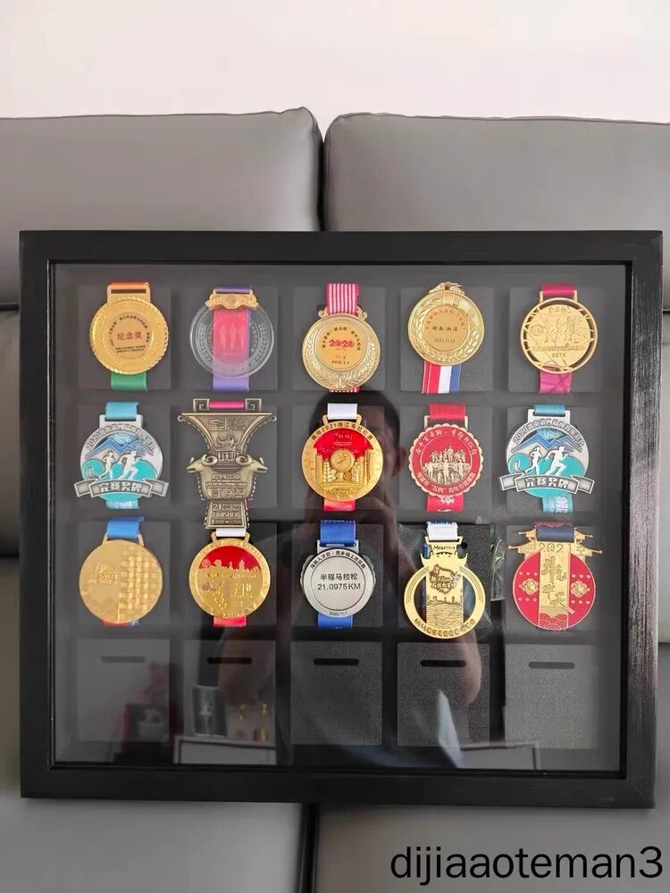 Медаллер для медалей, наград и значков Fishnestseat, прямоугольная черная рамка, ручная работа, для дома