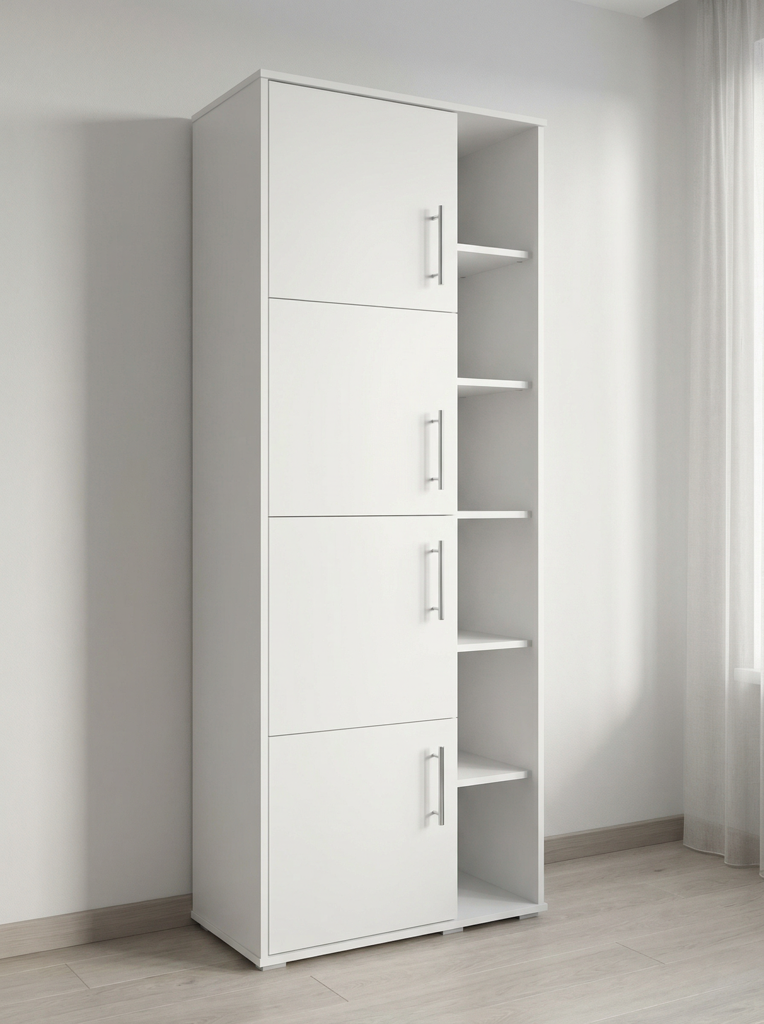 Стеллаж напольный с 4 дверцами Стим-30, ШхГхВ: 80х38х200 см, белый