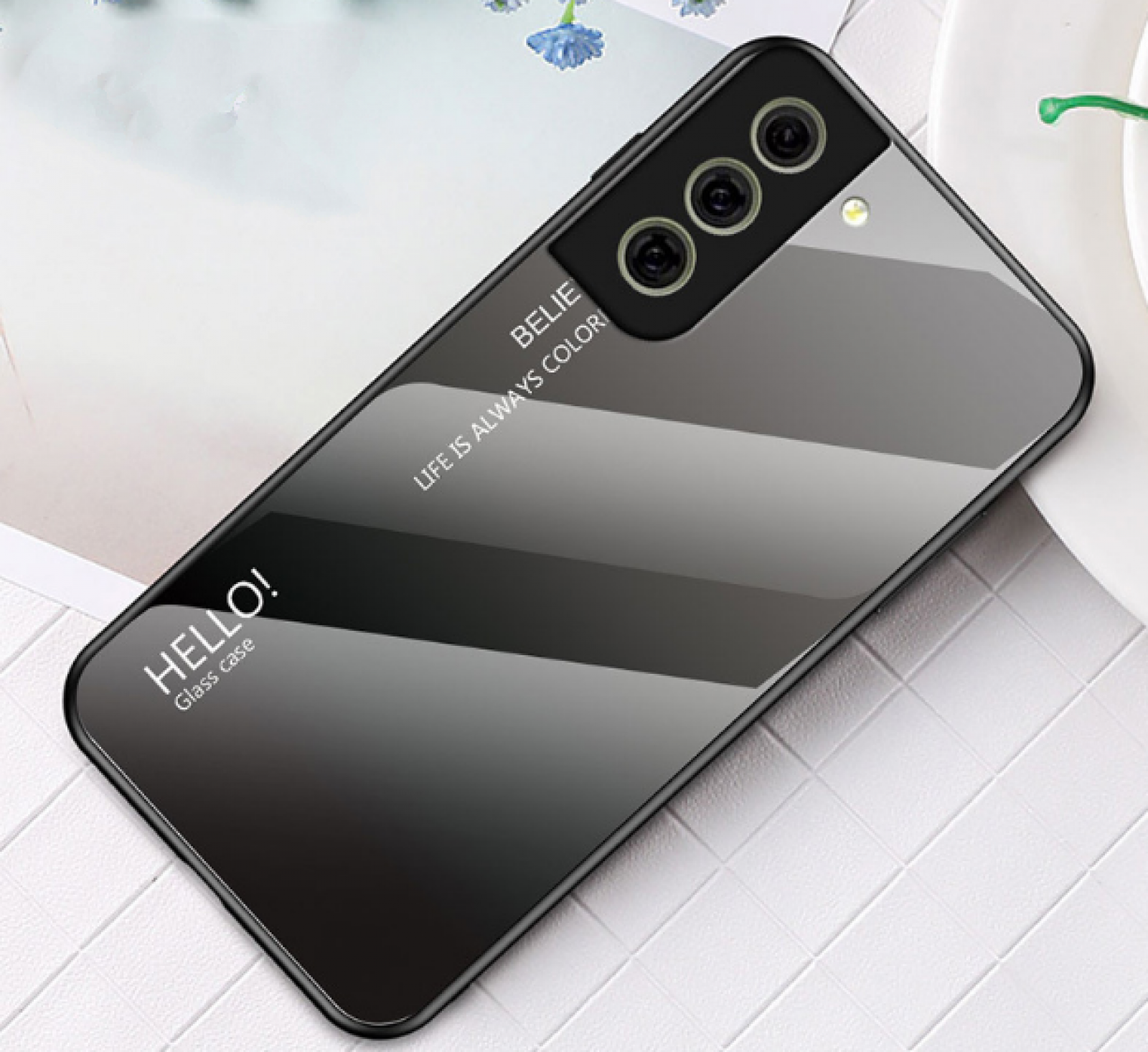 Чехол-бампер MyPads для Samsung Galaxy S21 FE с закаленным стеклом и градиентом серого