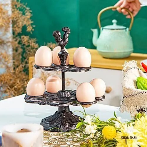 Корзина для сервировки чугунная черная для яиц в стиле петуха — фото 1