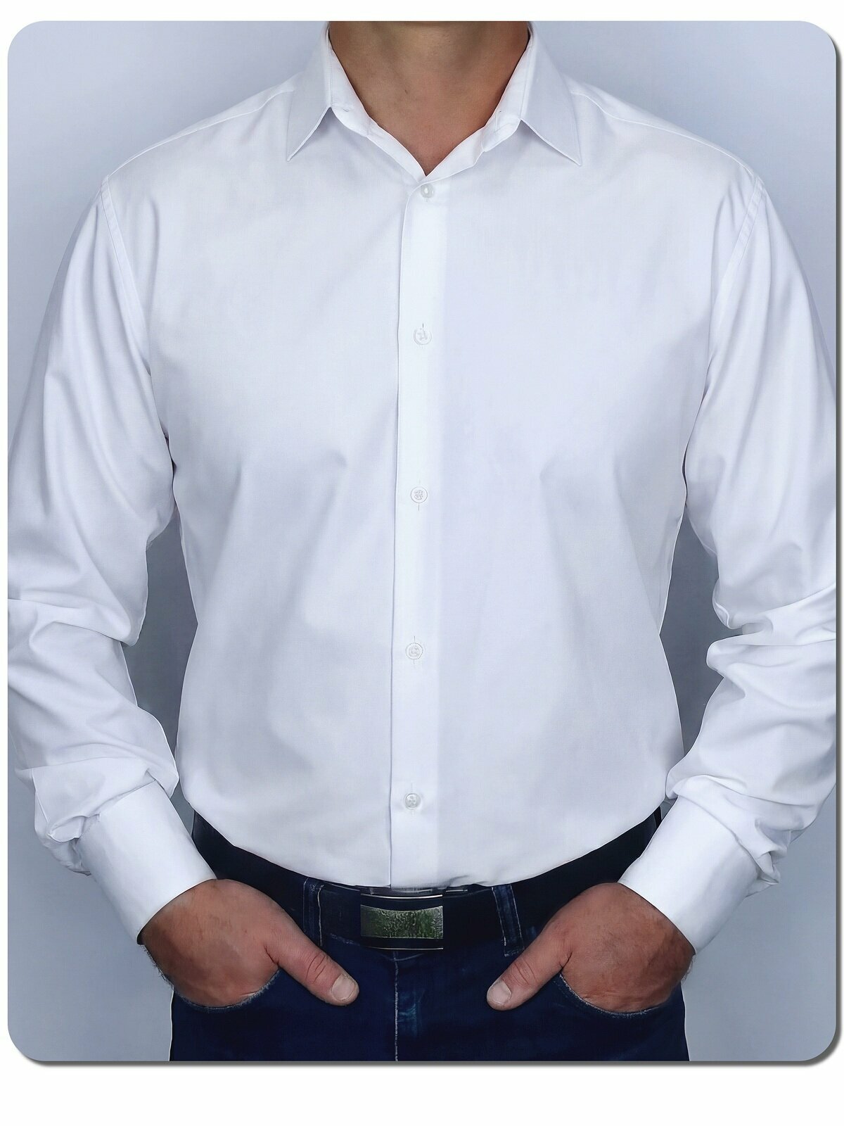 Рубашка Мужская рубашка с длинным рукавом приталенная, светлая сорочка на пуговицах, рубаха на любой сезон, белая однотонная, без карманов, на любой сезон и на лето рубашка Slim fit с приталенным кроем заужен
