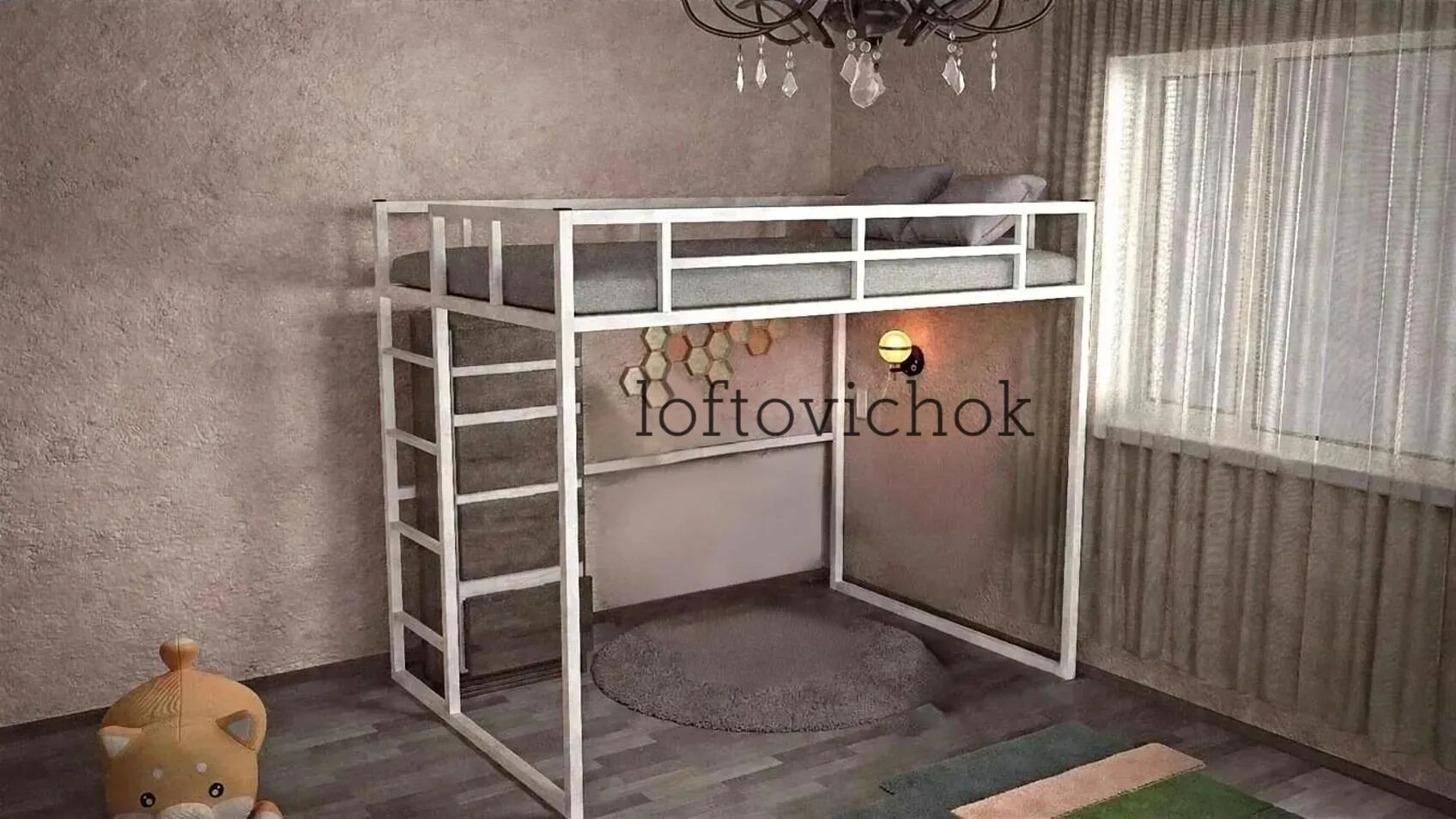 Кровать чердак "Maria" 120*200*190 см металлическая , белая , лофт