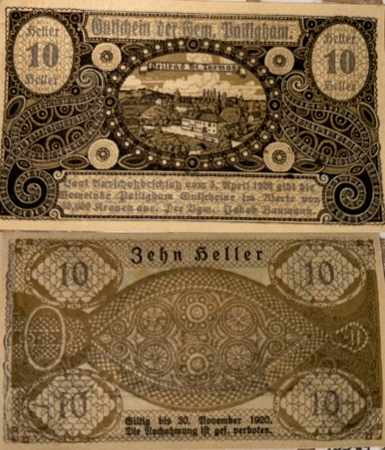 Австрия 10 геллеров 1920 Паттигхам aUNC