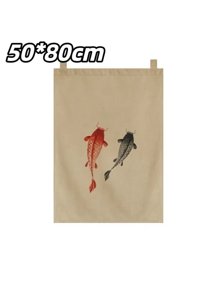 Занавеска на дверь 50x80 см темно-бежевый, декор рыбы, для дверного проема