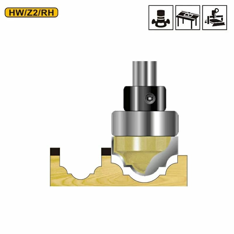 Фреза пазовая "классический профиль" с подшипником, D35 мм, I14.3 мм, S12x50 мм, Z2, R16.35, R 222231. AR