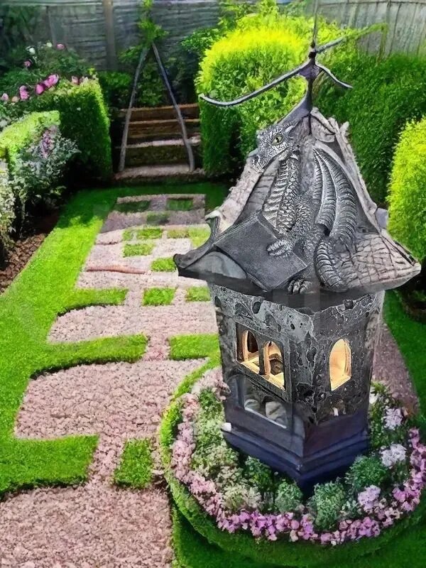 Садовая фигурка в виде дракона из камня для декора сада, черная