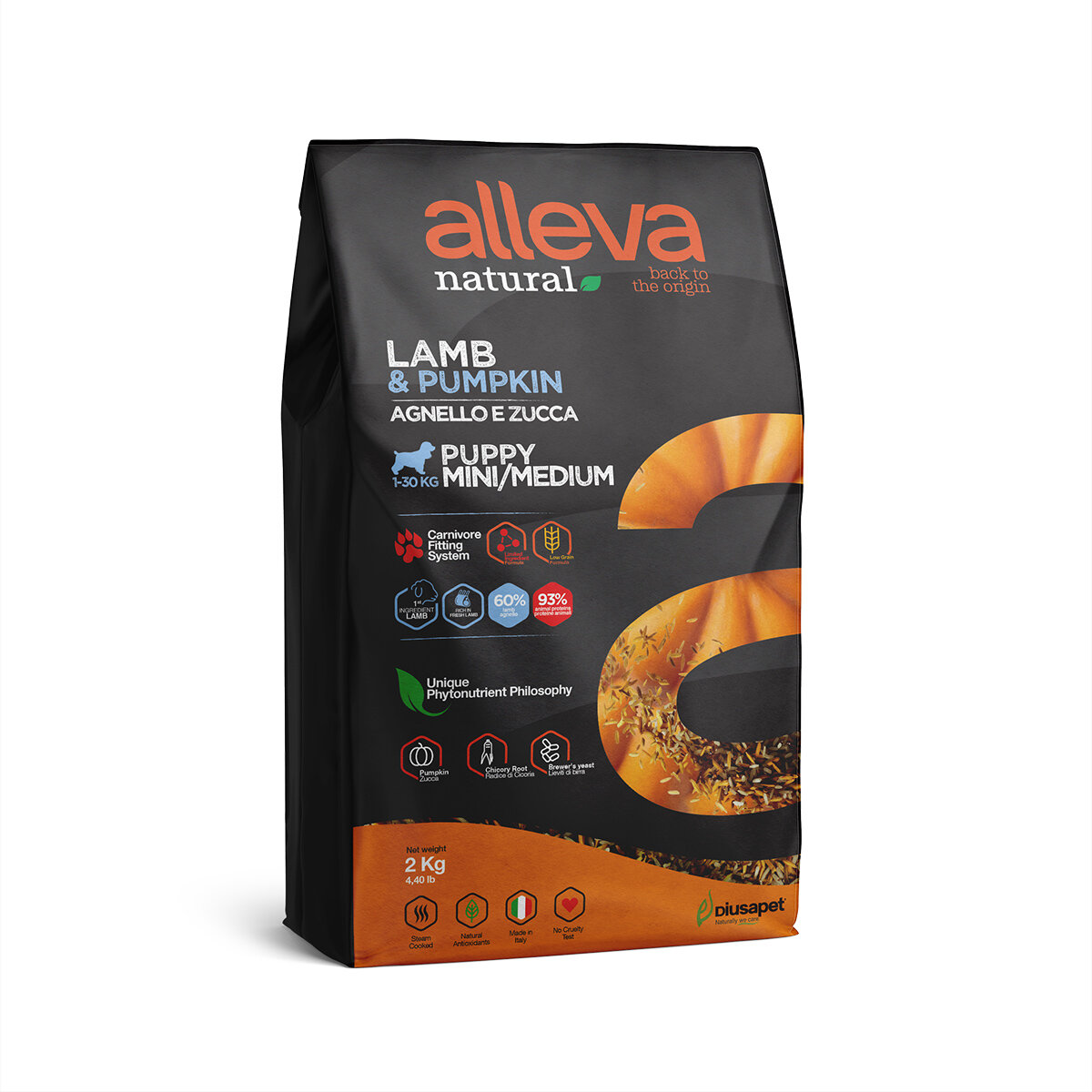 ALLEVA NATURAL PUPPY MINI/MEDIUM LAMB & PUMPKIN низкоз дл щен мален и сред пород с ягненк и тыквой 2 кг