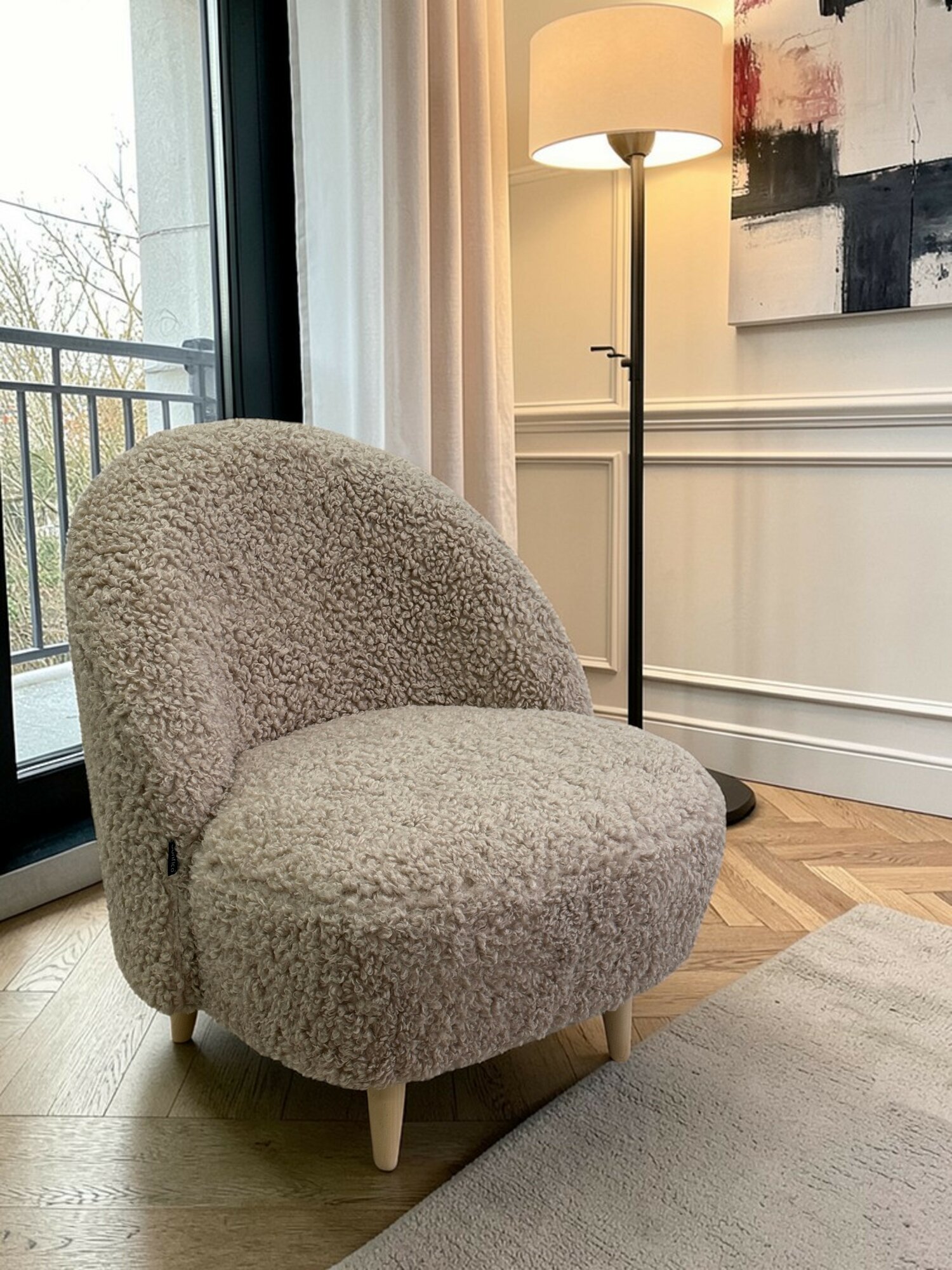 Кресло Bonfico Бари, искусственный мех/барашек, скандинавское, коричневое, классическое