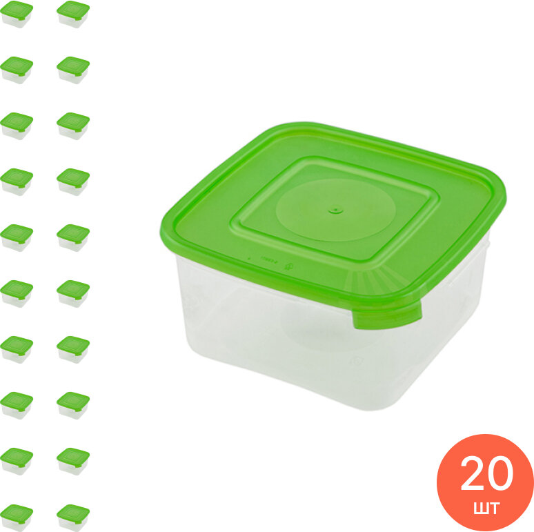 Контейнер для хранения продуктов Полимербыт Каскад для СВЧ пластиковый с крышкой прозрачный объем 0.7л / емкость герметичная (комплект из 20 шт)